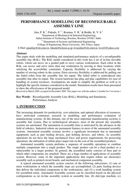 Pdf Performance Modelling Of Reconfigurable Assembly Line