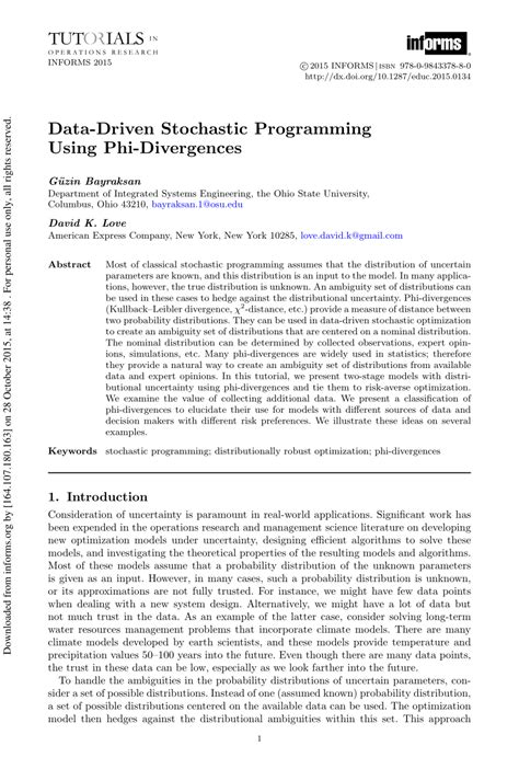 Pdf Data Driven Stochastic Programming Using Phi Divergences
