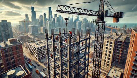 Crane At Work Assembling Steel Structures In A City Skyline Premium Ai Generated Image
