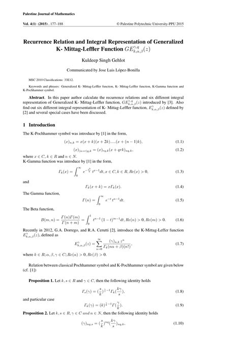 Pdf Recurrence Relation And Integral Representation Of Generalized K