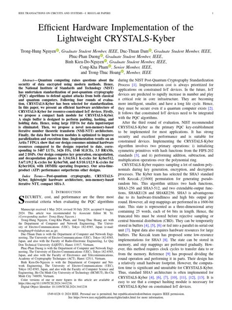 efficient hardware implementation of the lightweight crystals kyber pdf cryptography