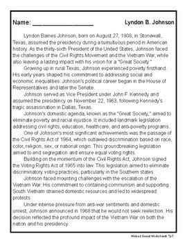Lyndon B Johnson 36th U S President Article Questions Answer Key