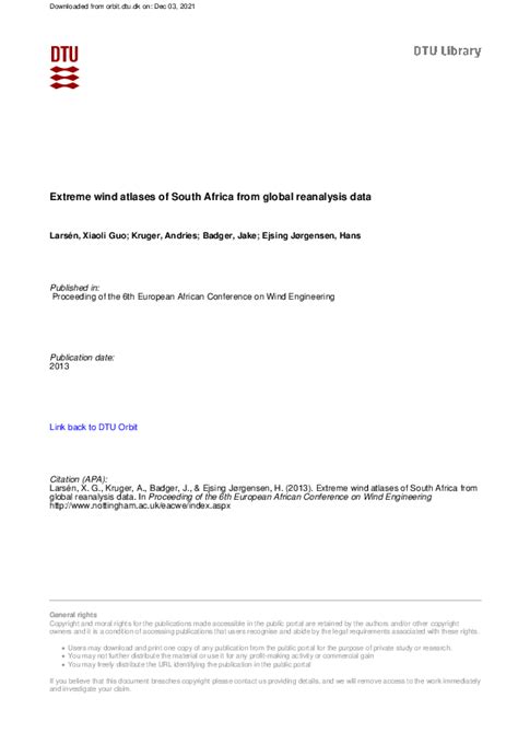 Pdf Extreme Wind Atlases Of South Africa From Global Reanalysis Data