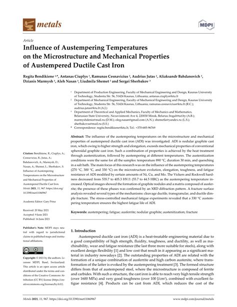 Pdf Influence Of Austempering Temperatures On The Microstructure And