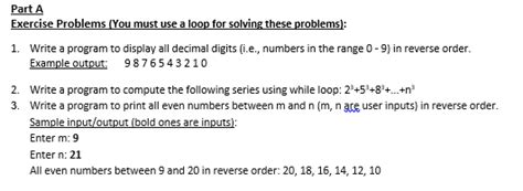 Solved Part A Exercise Problems You Must Use A Loop For