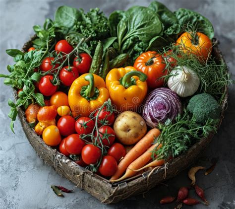 Assorted Fresh Vegetables Packed In A Basket Stock Image Image Of