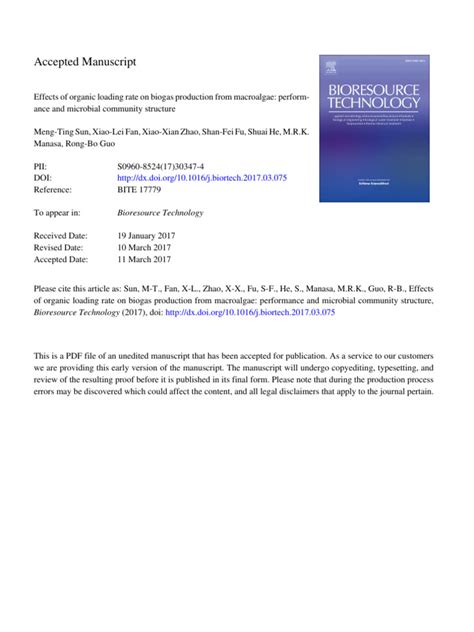 Effects Of Organic Loading Rate On Biogas Production From Macroalgae