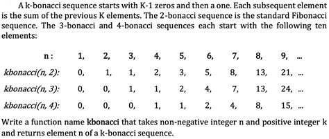 solved a k bonacci sequence starts with k 1 zeros and then a