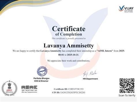 Internship Ai Machinelearning Experience Gratitude Learningjourney Lavanya Ammisetty