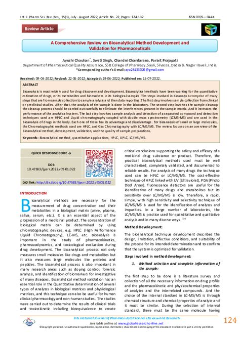 Pdf A Comprehensive Review On Bioanalytical Method Development And