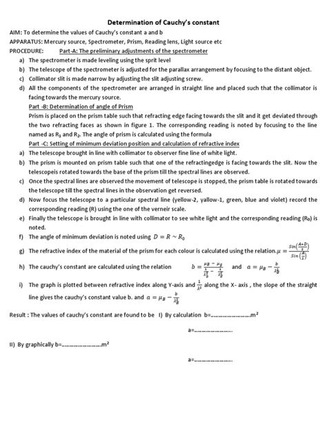 Determine The Cauchy Constant Pdf Prism Telescope