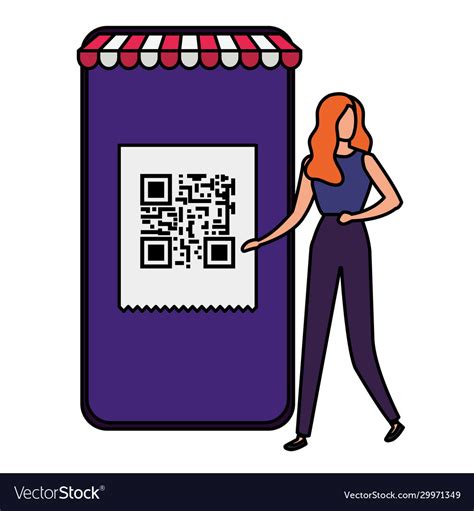 Businesswoman And Smartphone With Scan Code Qr Vector Image