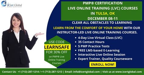 Pmp Live Online Training Lvc Course In Tulsa Ok Icert Global Online Training Pmp Exam