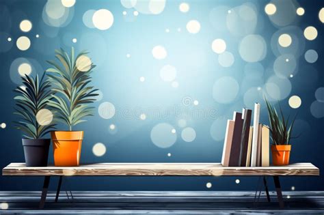 Workspace With Room For Your Product Set Against A Blue Backdrop Stock Illustration