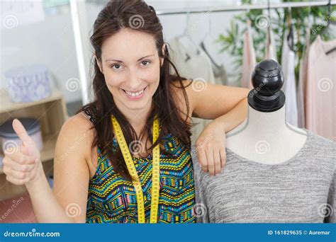 Happy Female Tailor Looking At Camera Stock Image Image Of Dress