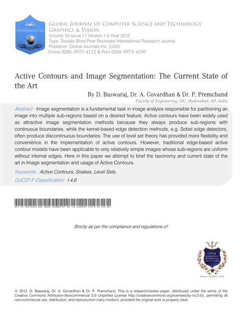 pdf active contours and image segmentation the current state of