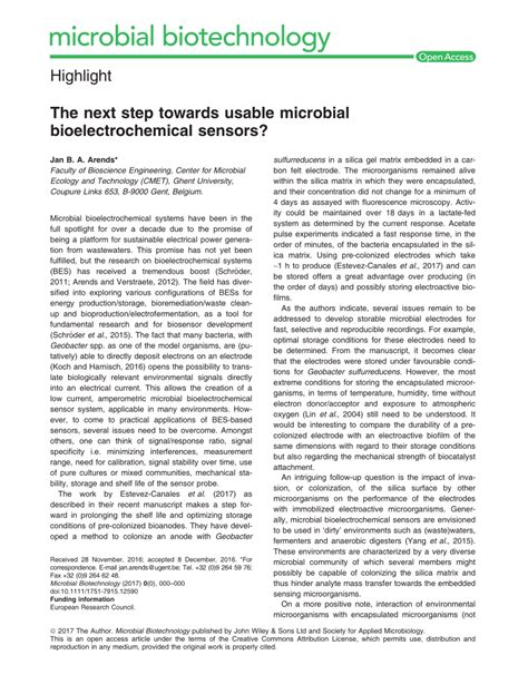 Pdf The Next Step Towards Usable Microbial Bioelectrochemical Sensors