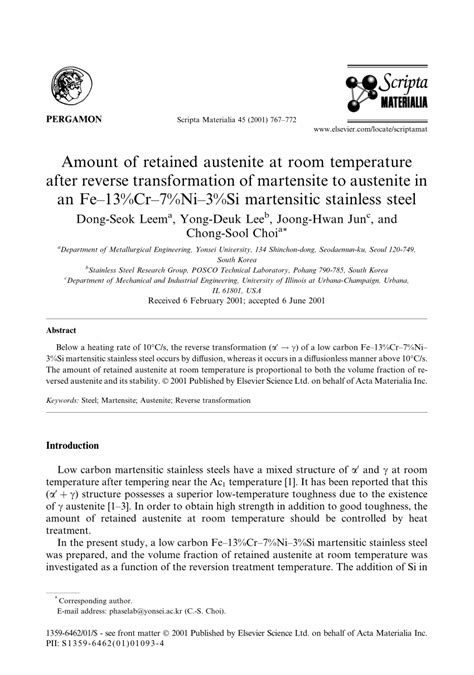 Pdf Amount Of Retained Austenite At Room Temperature After Reverse Transformation Of