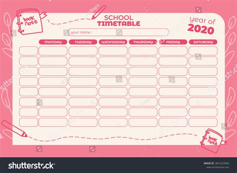 Cute Pink School Timetable Template เวกเตอร์สต็อก ปลอดค่าลิขสิทธิ์