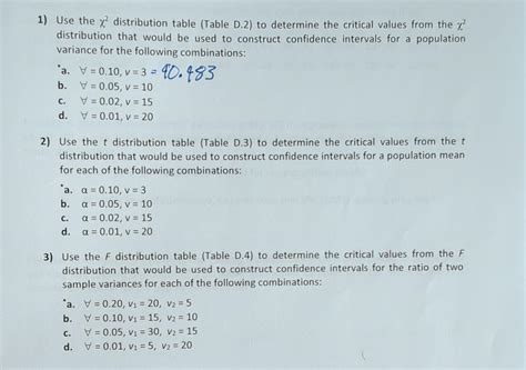 1 Use The X² Distribution Table Table D2 To