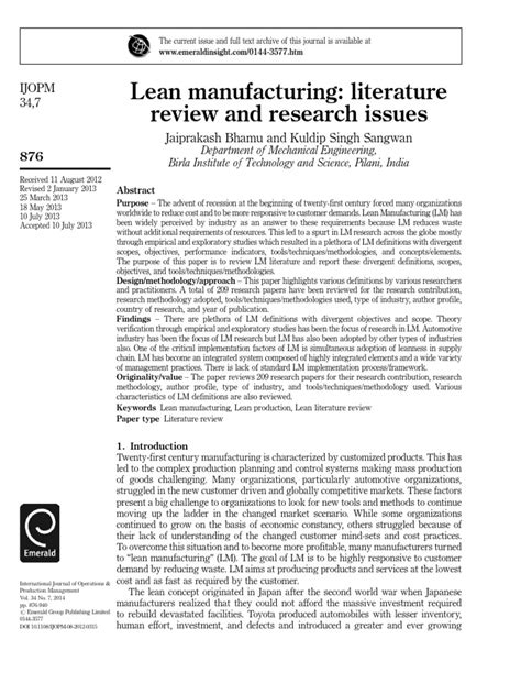 Lean Manufacturing Literature Review And Pdf Lean Manufacturing Operations Management