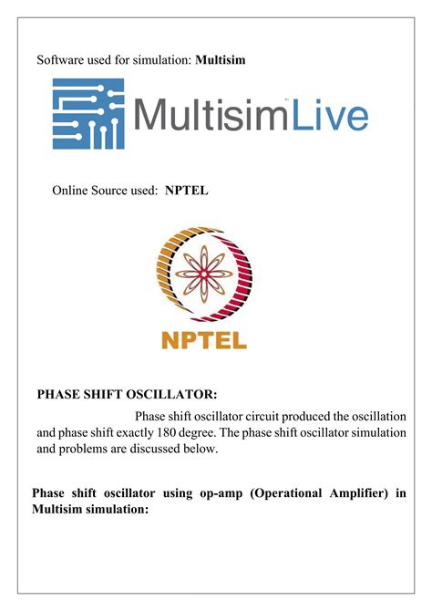 Oscillator Circuit Using Multisim Software Pdf