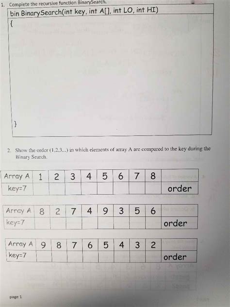 Solved 1 Complete The Recursive Function Binarysearch Bin