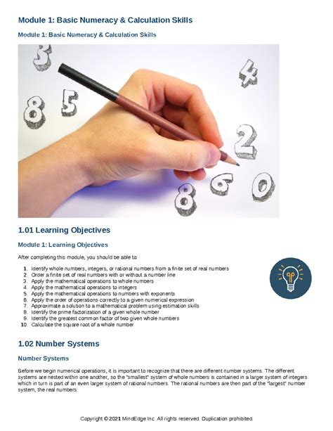 Module 1 Basic Numeracy Calculation Skills Module 1 Basic Numeracy