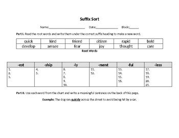 Suffix Writing Sort Activity By Faith Full Teacher TpT