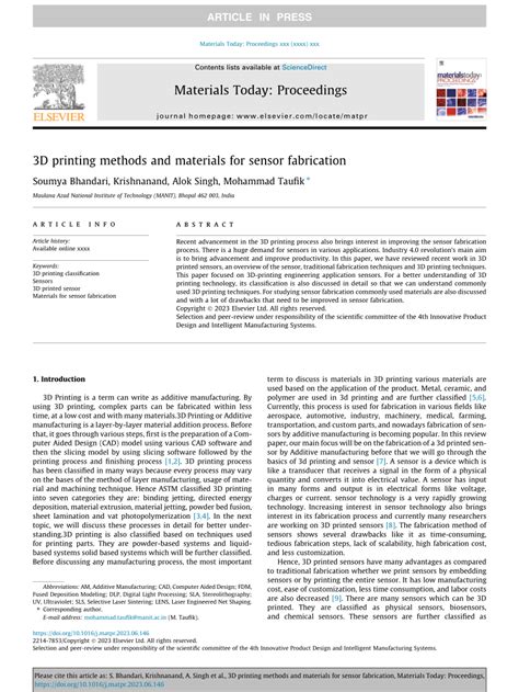 Pdf 3d Printing Methods And Materials For Sensor Fabrication