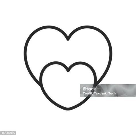 Two Cute Hearts Icon 커플 사랑 발렌타인 데이 로맨틱한 그래픽을 위한 선 벡터 픽토그램 관계 동정 및 결혼식의 상징 개념에 대한 스톡 벡터 아트 및 기타
