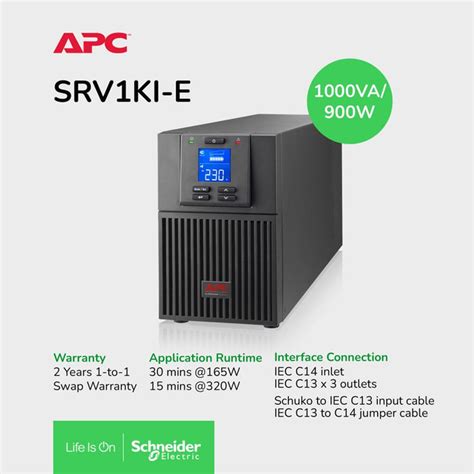 Apc Srv1ki E Easy Ups On Line Srv 1000va 900w 230v Tower 3x Iec C13 O