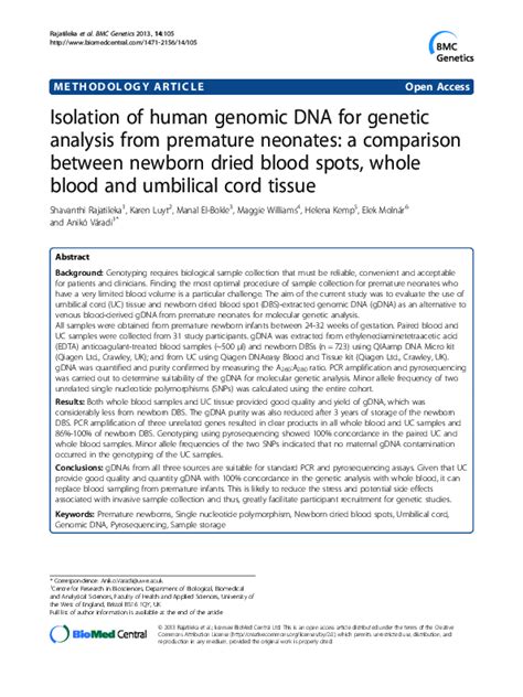 Pdf Isolation Of Human Genomic Dna For Genetic Analysis From