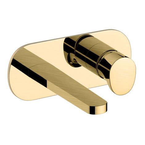 Rak Positano Wall Mounted Basin Mixer Tap With Back Plate Brushed Gold