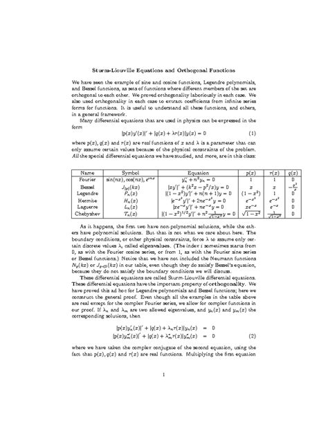 Optional Sturm Liouville Sturm Liouville Equations And Orthogonal Functions We Have Seen The