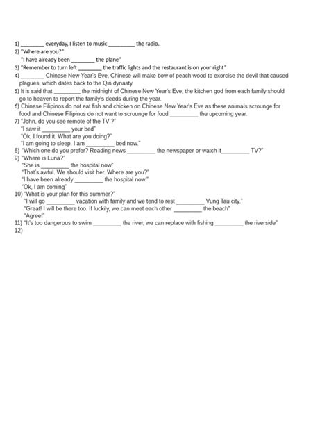 Preposition Exercise Pdf