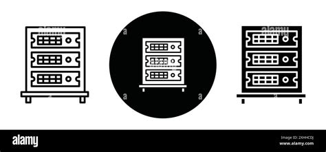 Server rack icon Black line art vector in black and white outline set collection sign Stock ...
