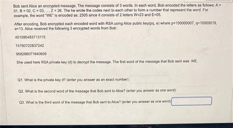 solved bob sent alice an encrypted message the message