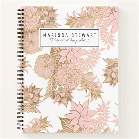 Girly Modern Blush Pink White Gold Floral Notebook Zazzle