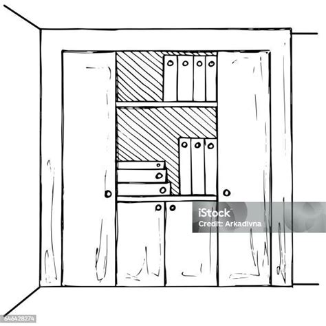 사무실 책장 흰색 배경에 고립입니다 벡터 그림은 스케치 스타일입니다 가구에 대한 스톡 벡터 아트 및 기타 이미지 가구 개념과 주제 건설 산업 Istock