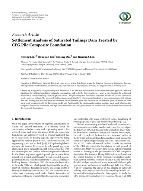 Pdf Settlement Analysis Of Saturated Tailings Dam Treated By Cfg Pile