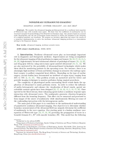 Pdf Nonlinear Ultrasound Imaging