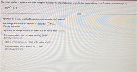 solved the distance in feet of a particle from some fixed