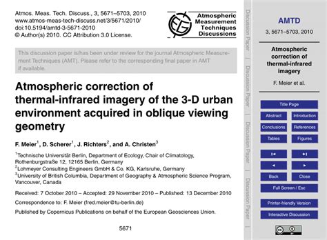 Pdf Atmospheric Correction Of Thermal Infrared Imagery Of The 3 D