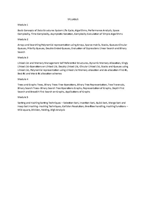 DS SYLLABUS SYLLABUS Module 1 Basic Concepts Of Data Structures System Life Cycle