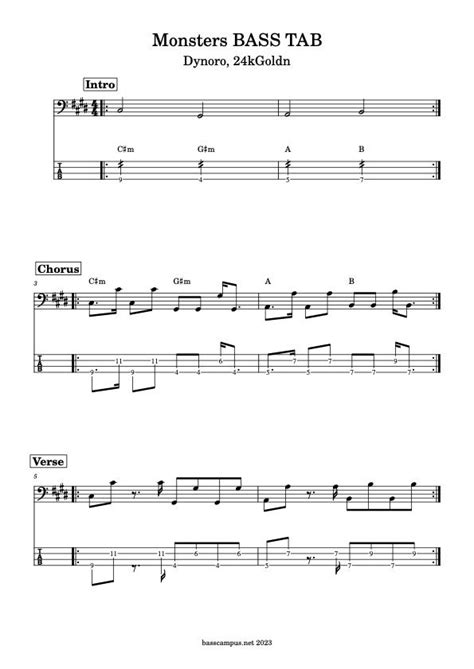 Monsters Bass Tab Basscampus Online Bass Lessons