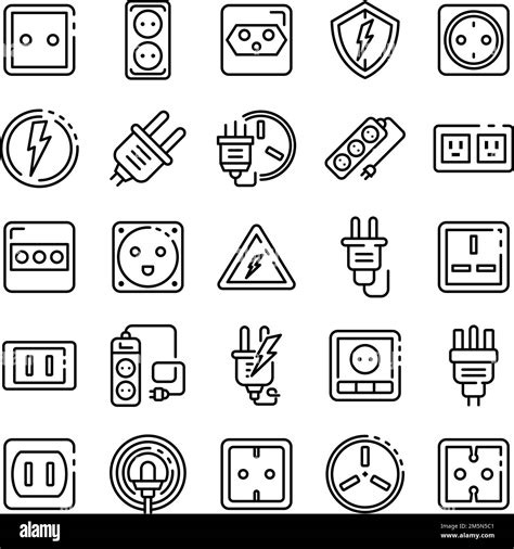 Power Socket Icons Set Outline Set Of Power Socket Vector Icons For Web Design Isolated On