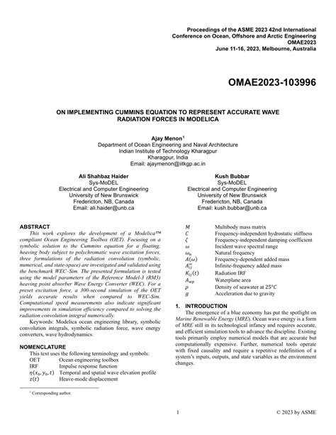 pdf on implementing cummins equation to represent accurate wave