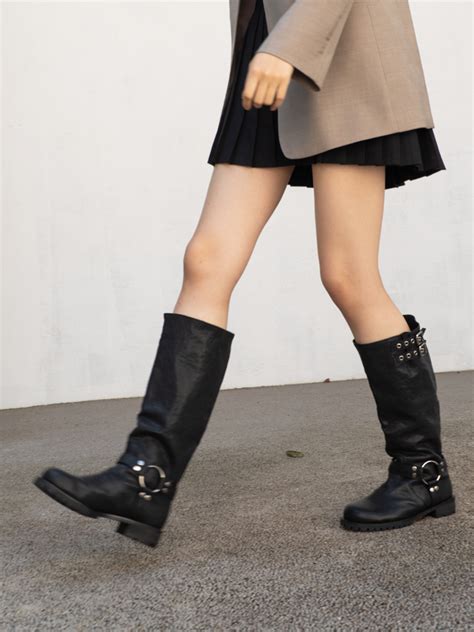 마리링고 마리링고 마가렛 바이커 염소가죽 블랙 롱부츠 위시버킷