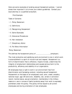 Fillable Online Here Are Some Examples Of Existing Sexual Harassment Policies Fax Email Print